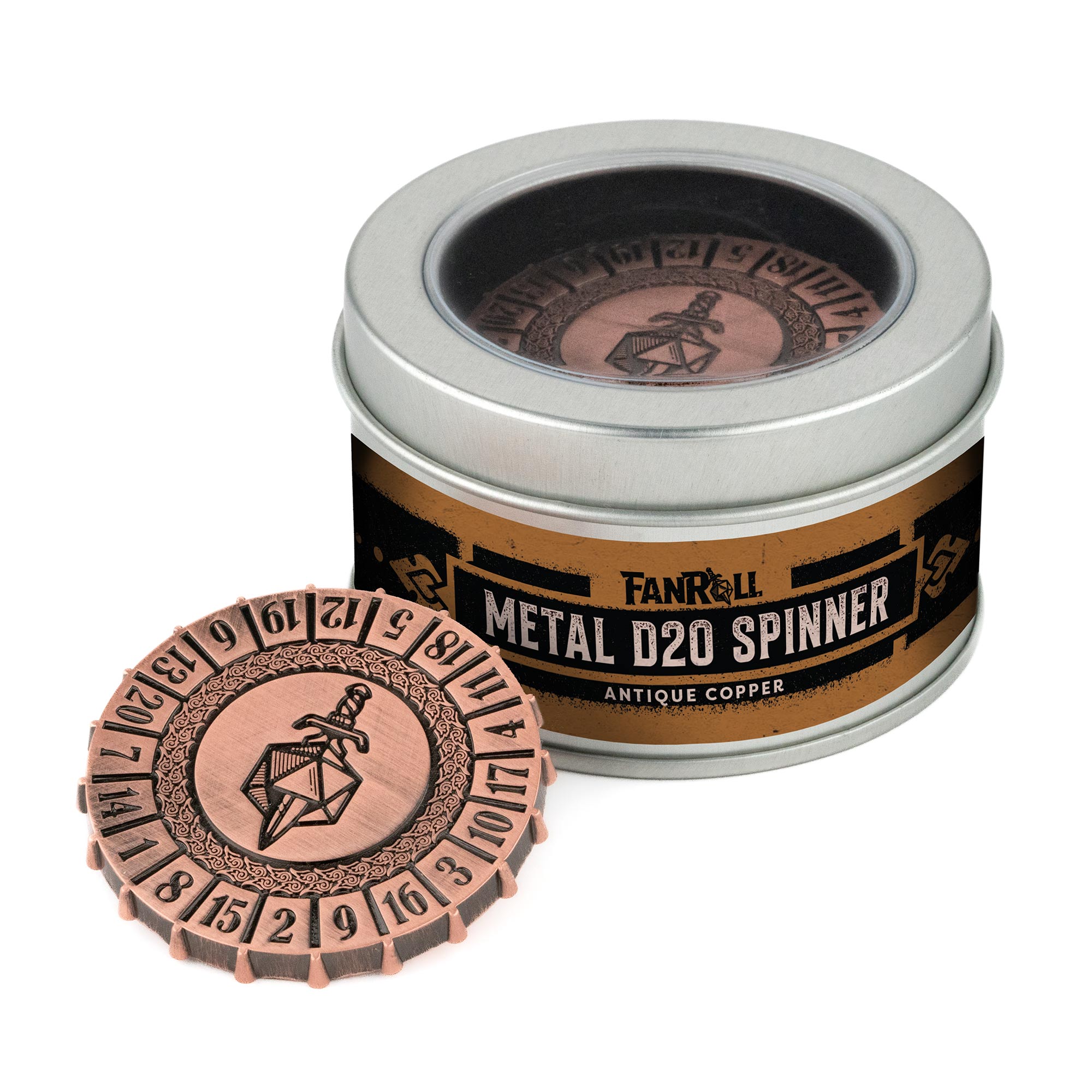 Metal d20 Spinner: Antique Copper – FanRoll