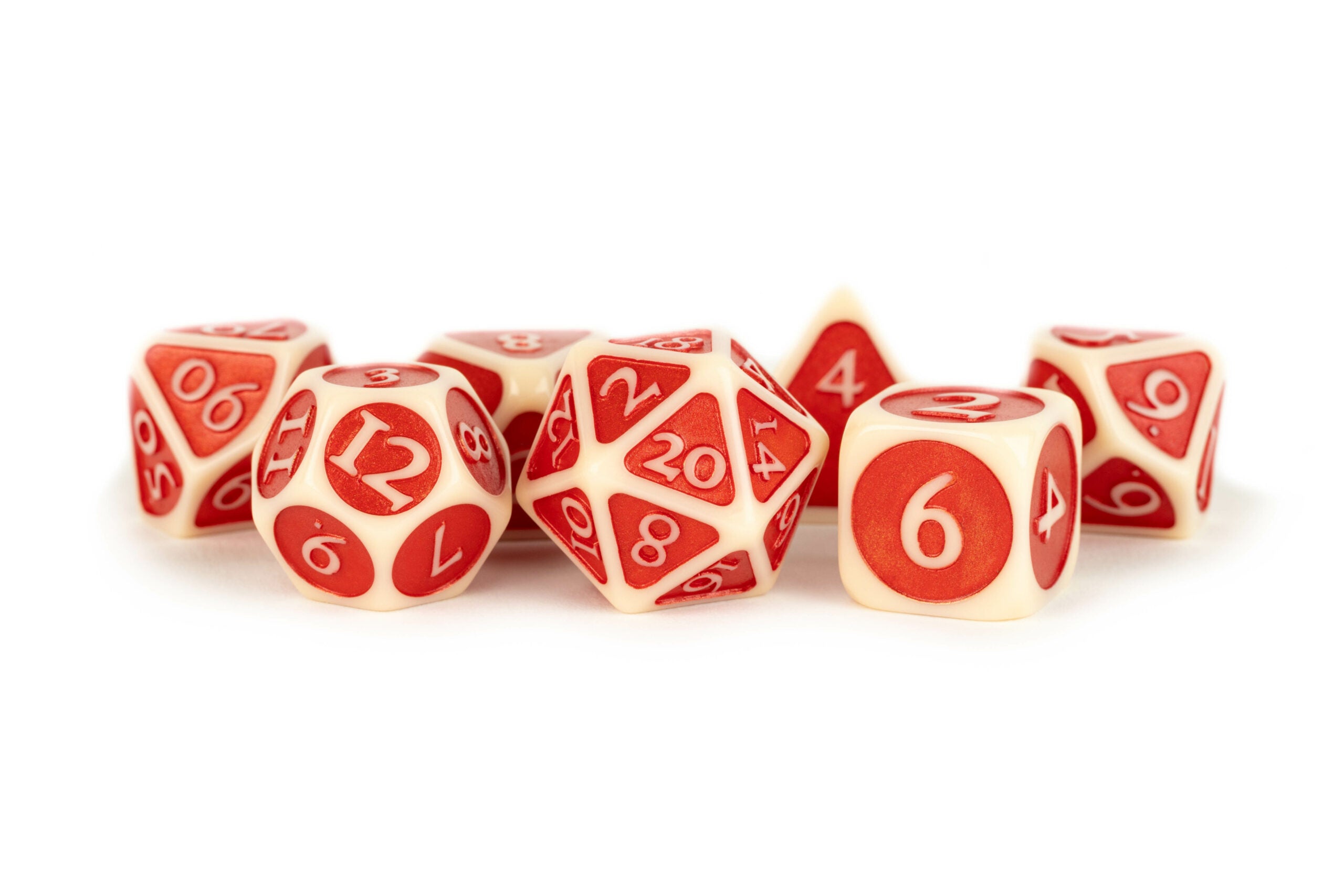 Ivory with Red Enamel Acrylic 16mm Poly Dice Set – FanRoll