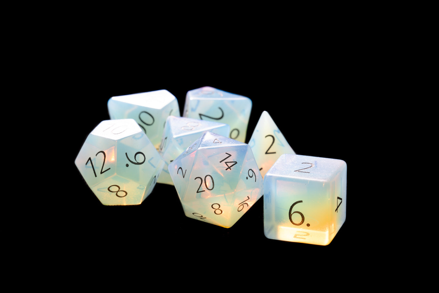 Engraved Opalite: Full-Sized 16mm Polyhedral Dice Set – FanRoll
