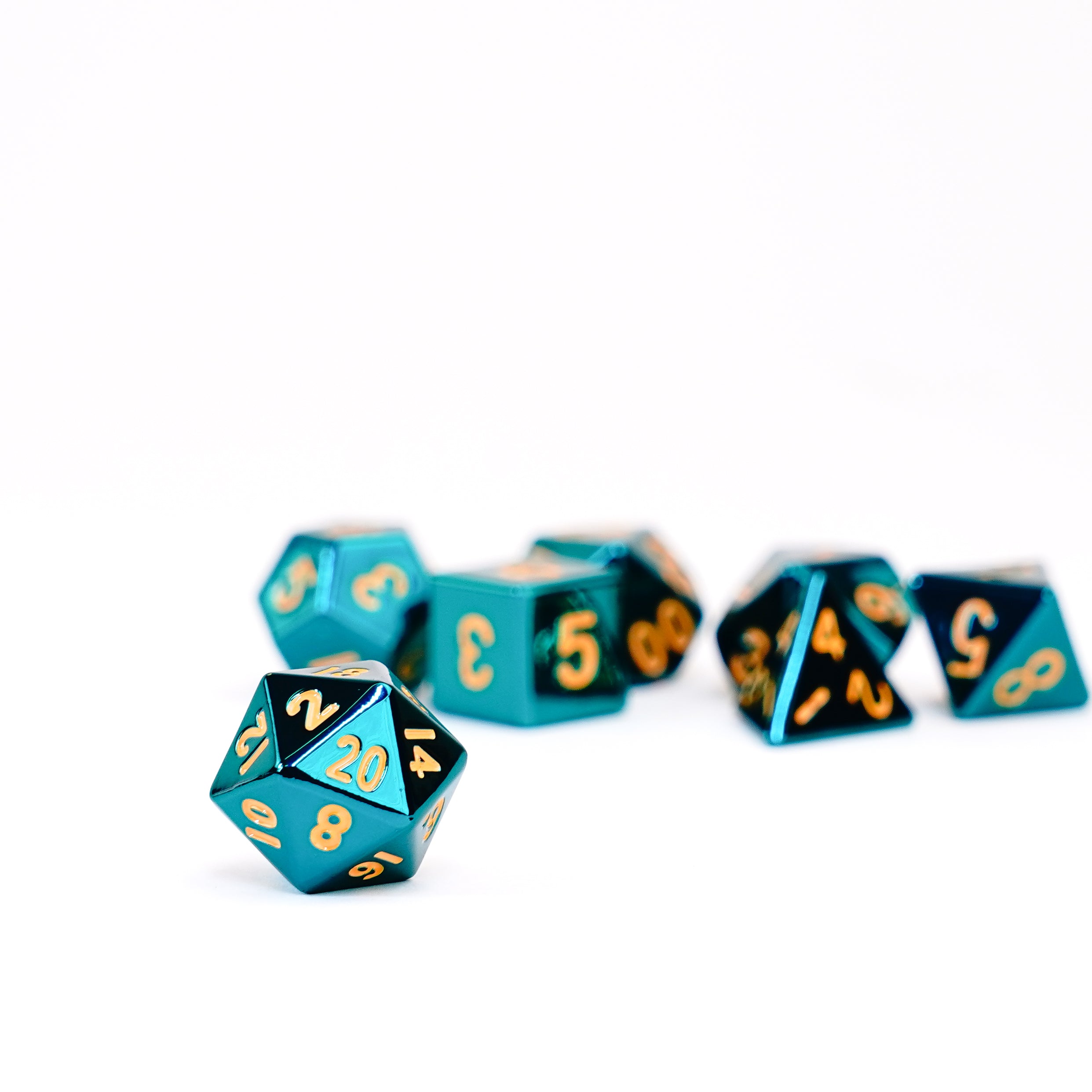 Turquoise with Gold Numbers 16mm Polyhedral Dice Set – FanRoll